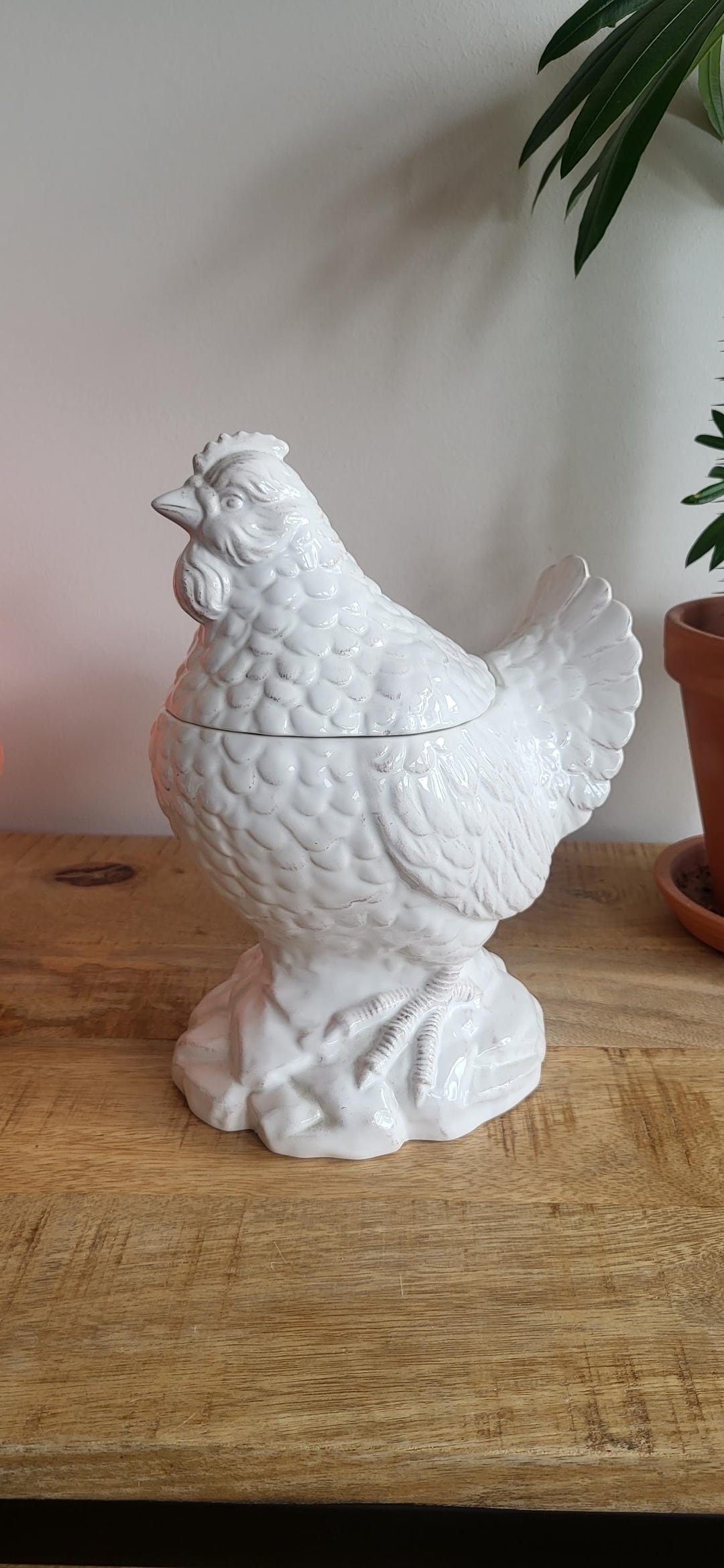 Vintage Witte Porseleinen Kip Pot – 25 Cm – Boerderijstijl – Decoratief ...