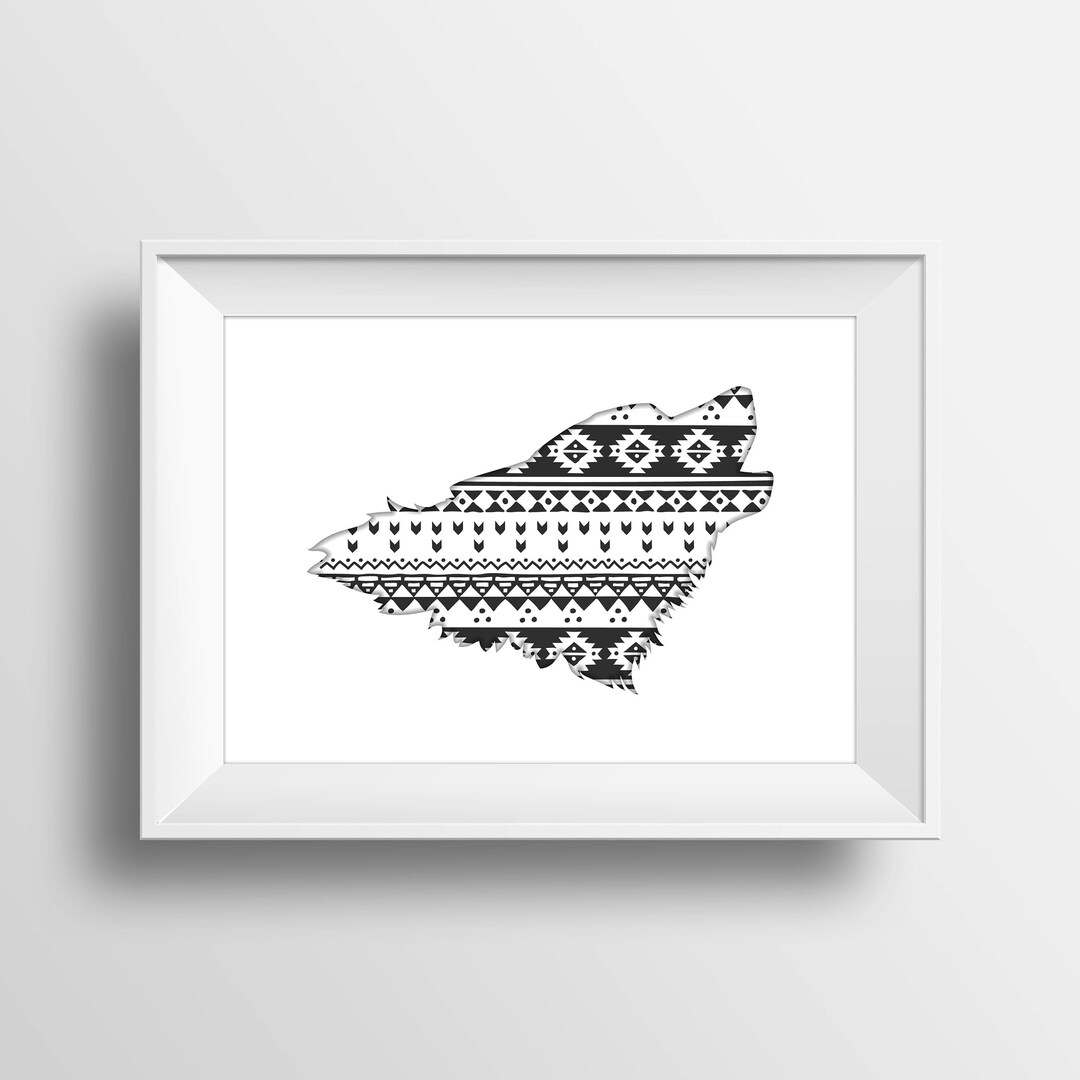 Aztec Wolf Print, Wolf Art, Digital Download, Wolf Head, Animal Decor ...