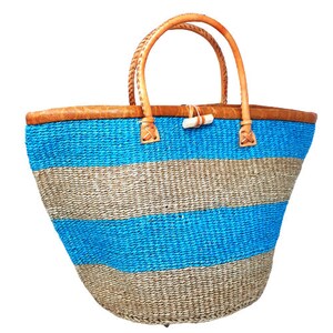 Hand Woven Market Sisal Basket, African Basket Leather Handles, Woven ...