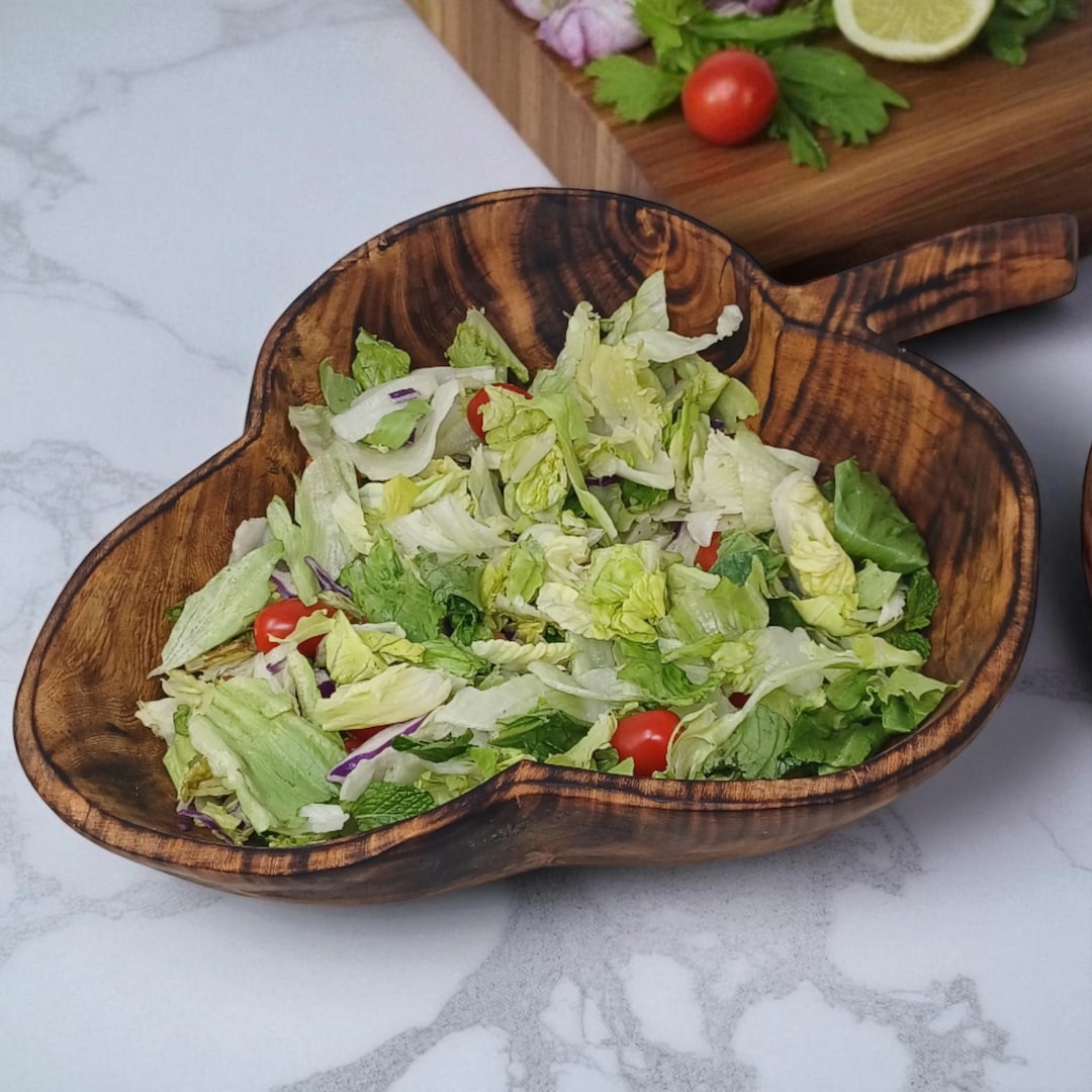 Leaf-shaped Wooden Salad Bowl | Hand-carved Natural Fruit Bowl | Rustic ...