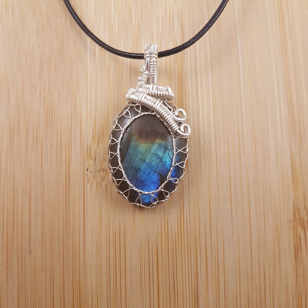 Copper Blue Labradorite Pendant Silver Wire Wrapped, Oval Cabochon ...