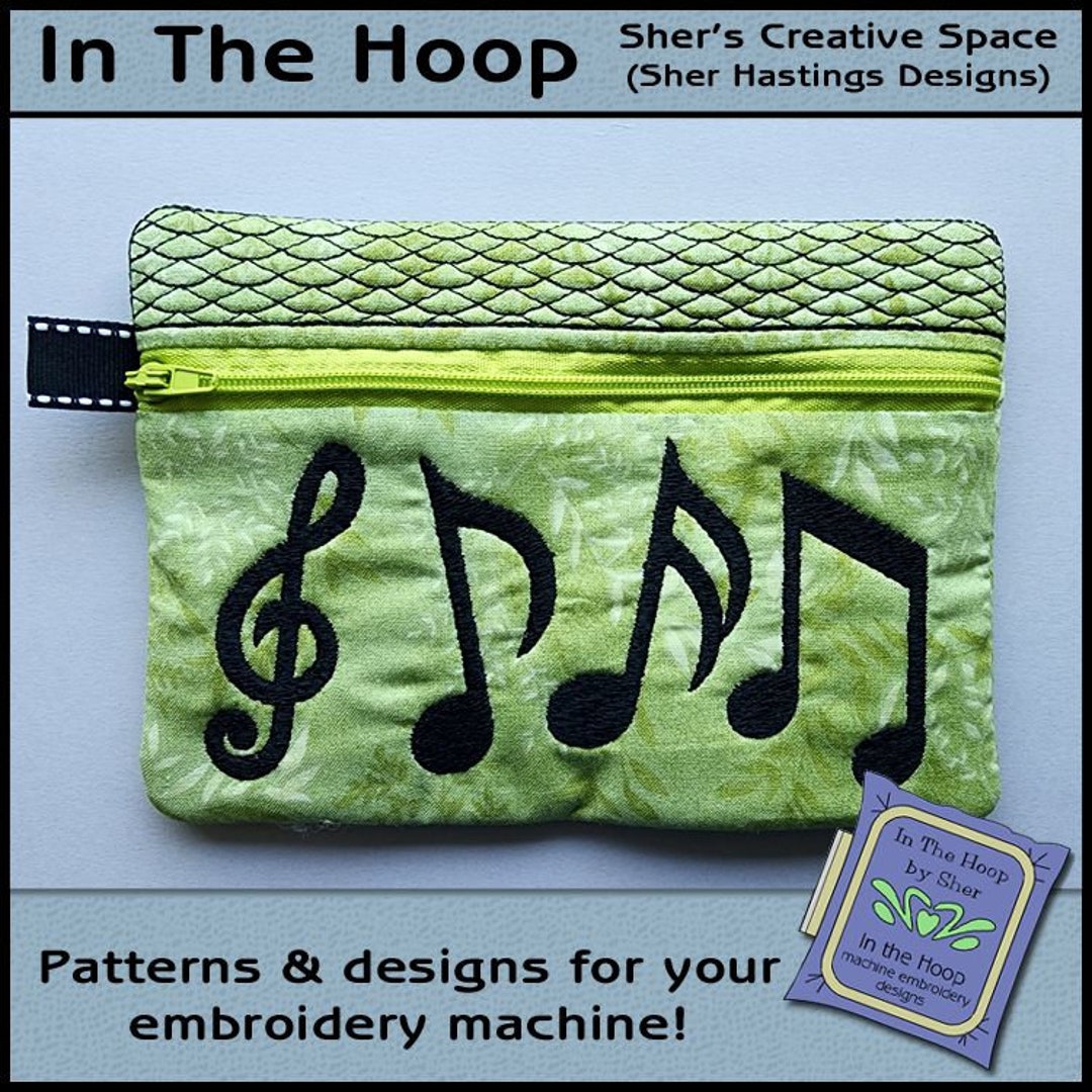 ITH Music Notes Zipper Bag, in the Hoop Zipper Bag, Music Embroidery ...