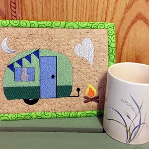 ITH Tiny Camper Mug Rug, Vintage Camper Mug Rug, in the Hoop Camper ...