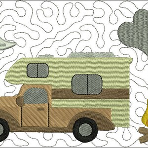 ITH Truck and Camper Mug Rug, Camping Embroidery, in the Hoop Camper ...