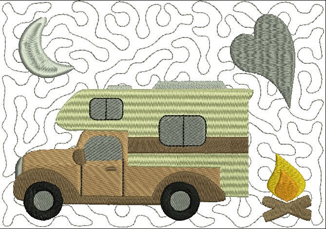 ITH Truck and Camper Mug Rug, Camping Embroidery, in the Hoop Camper ...