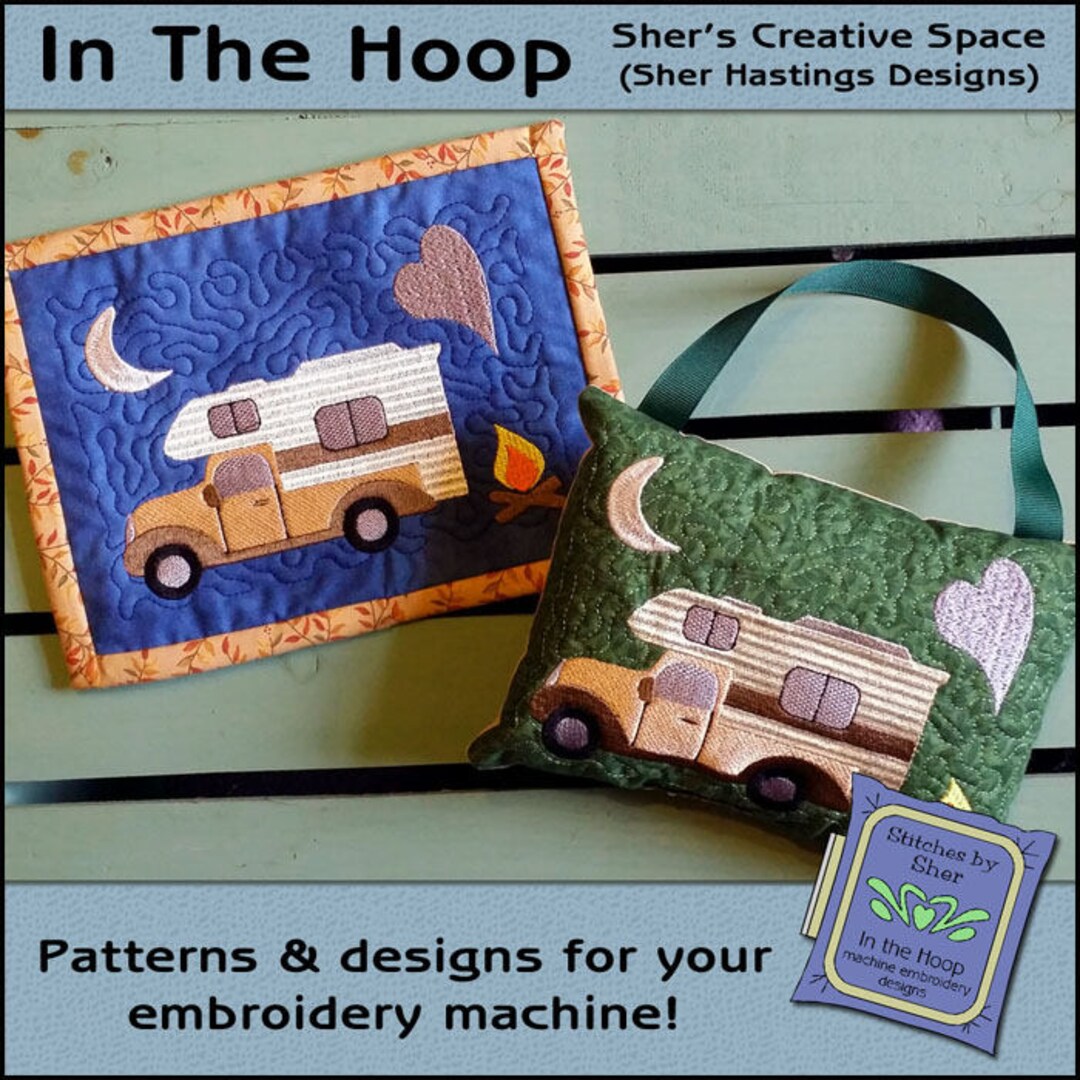 ITH Truck and Camper Mug Rug, Camping Embroidery, in the Hoop Camper ...