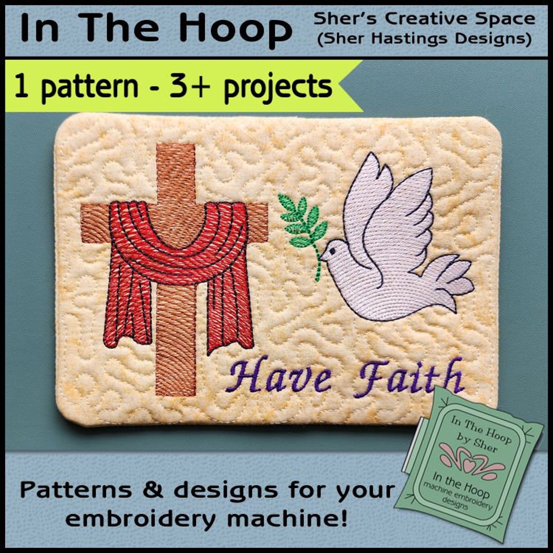 ITH Cross Dove Mug Rug, Religious Embroidery, in the Hoop Cross Mug Rug ...