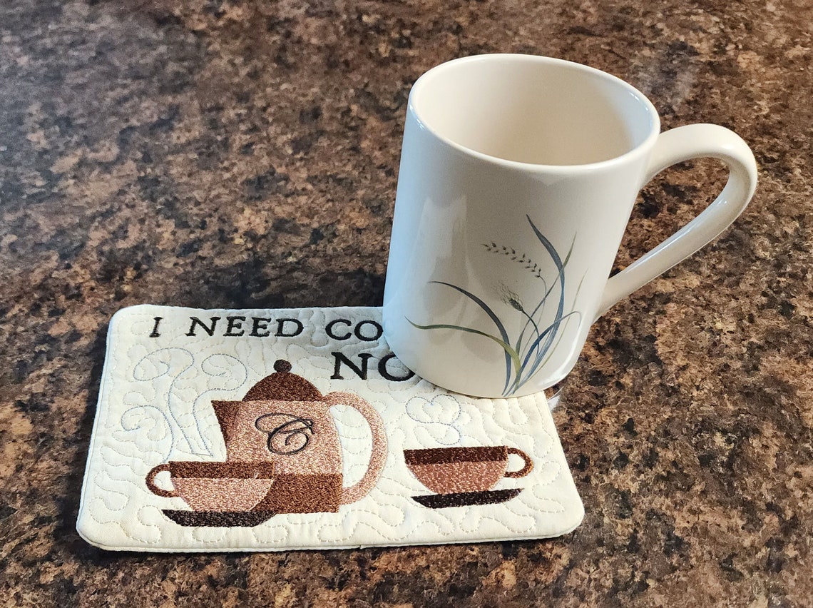ITH I Need Coffee Mug Rug, Coffee Embroidery, in the Hoop Coffee Mug ...