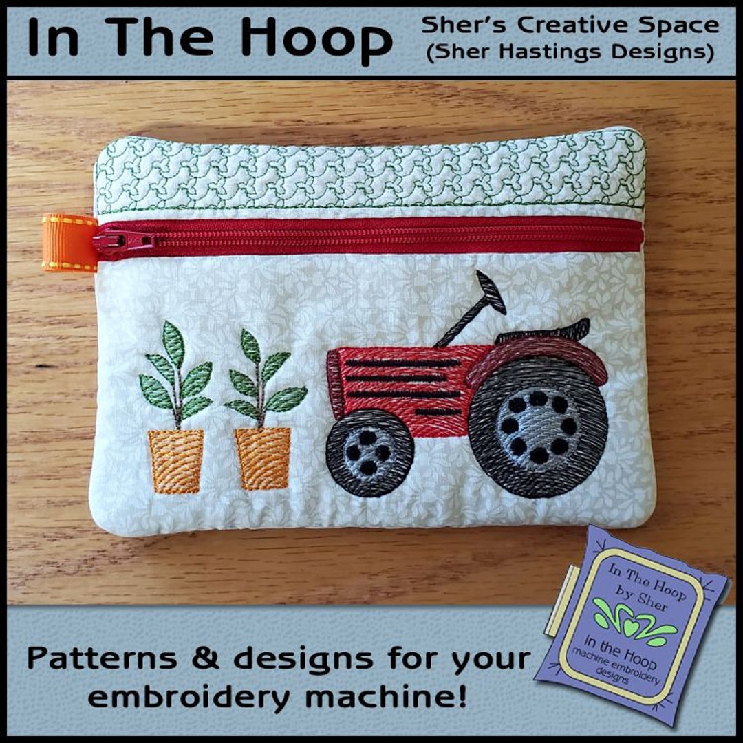 ITH Tractor Zipper Bag, Farm Zipper Bag, Tractor Machine Embroidery ...