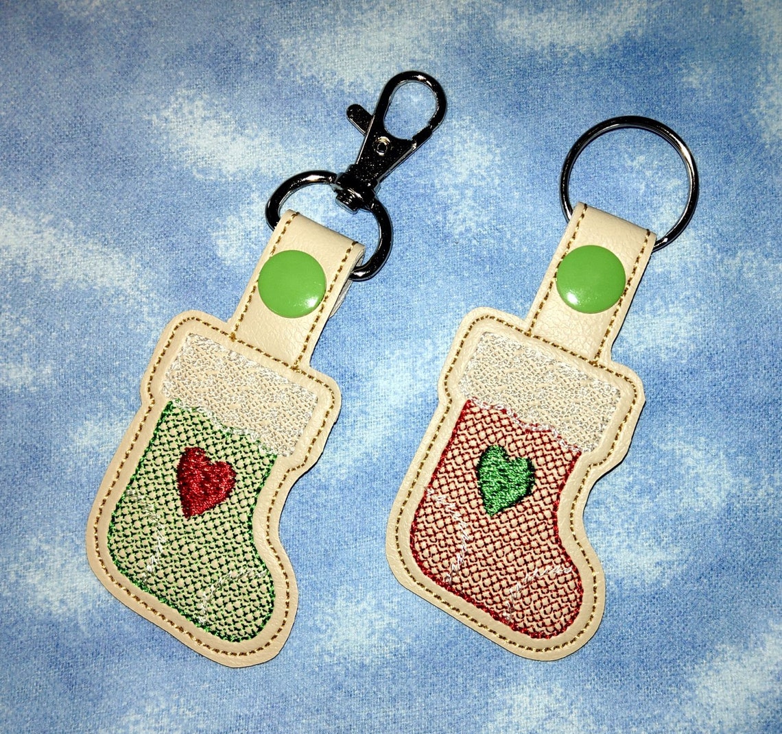 ITH Stocking Cookie Key Fob - Christmas Bag Tag - Vinyl Key Fob - Snap ...