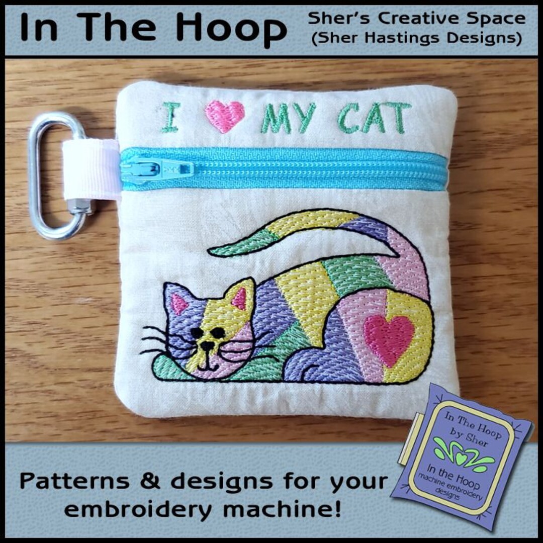 ITH Geometric Cat Mini Zipper Bag, in the Hoop Zipper Bag, Cat Zipper ...