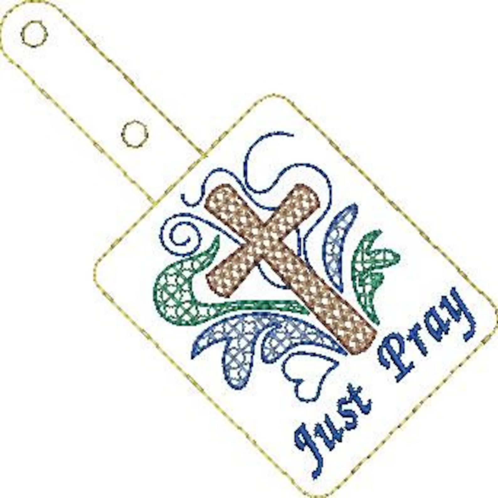 ITH Just Pray Key Fob, Cross Key Fob, Religious Bag Tag, Christian Key ...