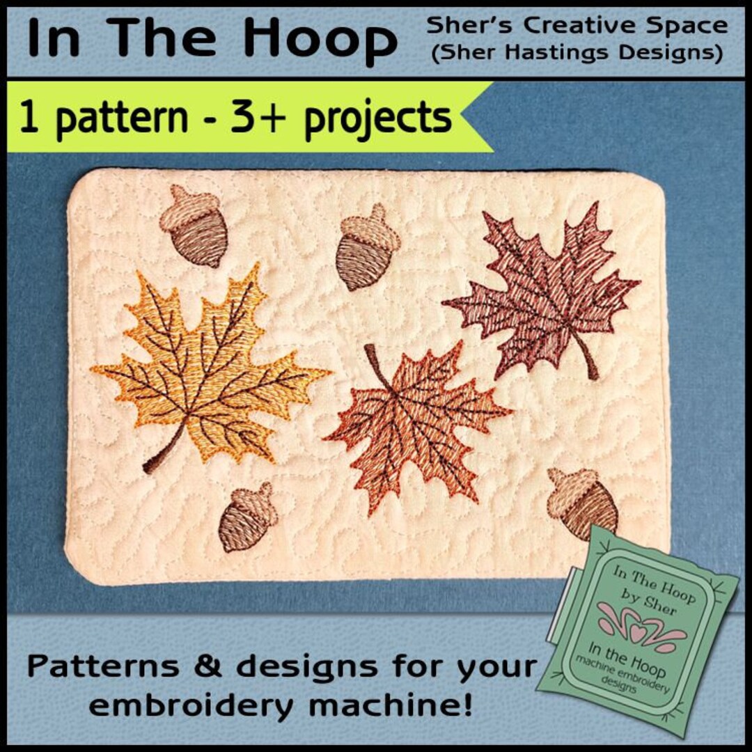 ITH Autumn Leaves Mug Rug, Autumn Embroidery, in the Hoop Fall Mug Rug ...