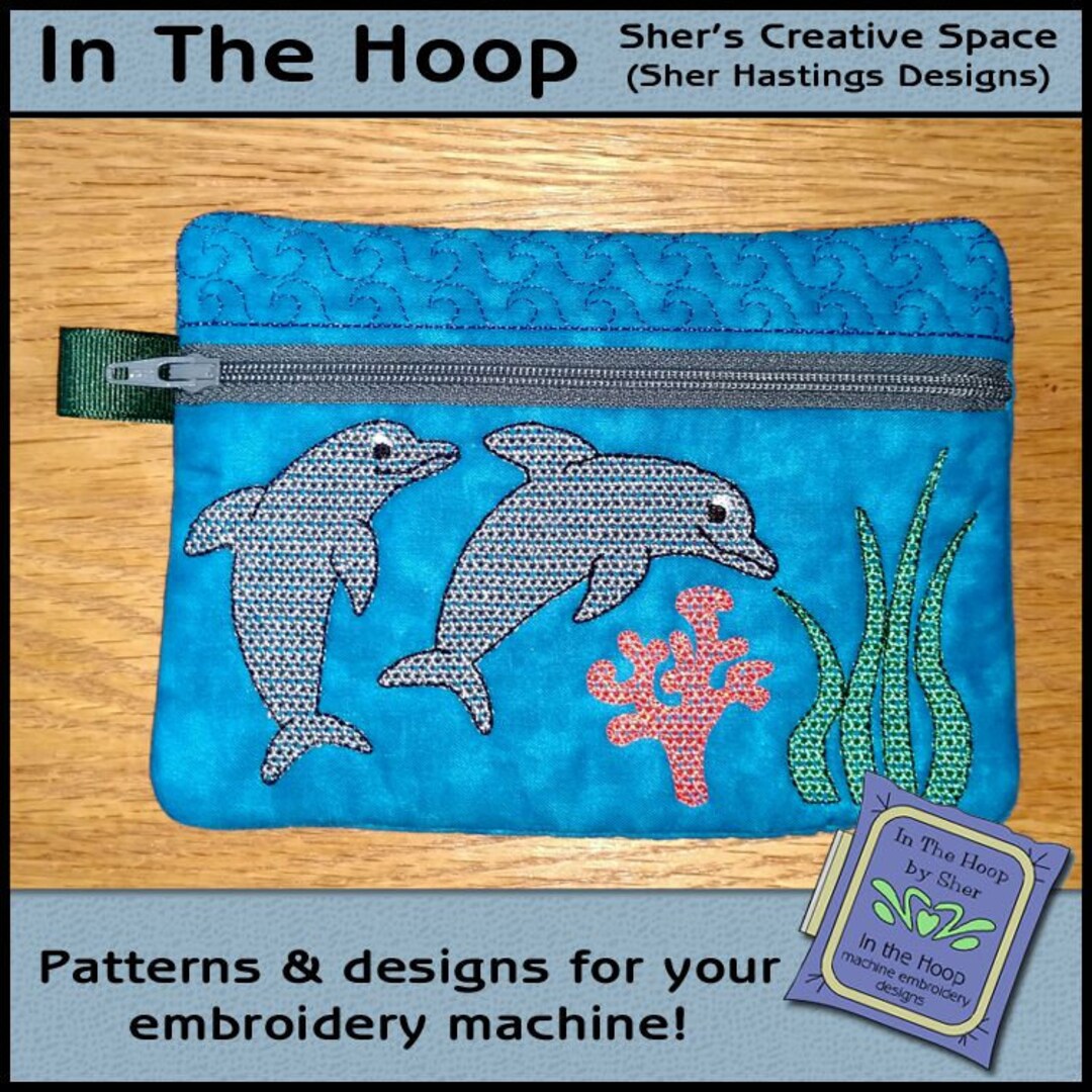 ITH Dolphin Zipper Bag, in the Hoop Zipper Bag, Maritime Embroidery ...