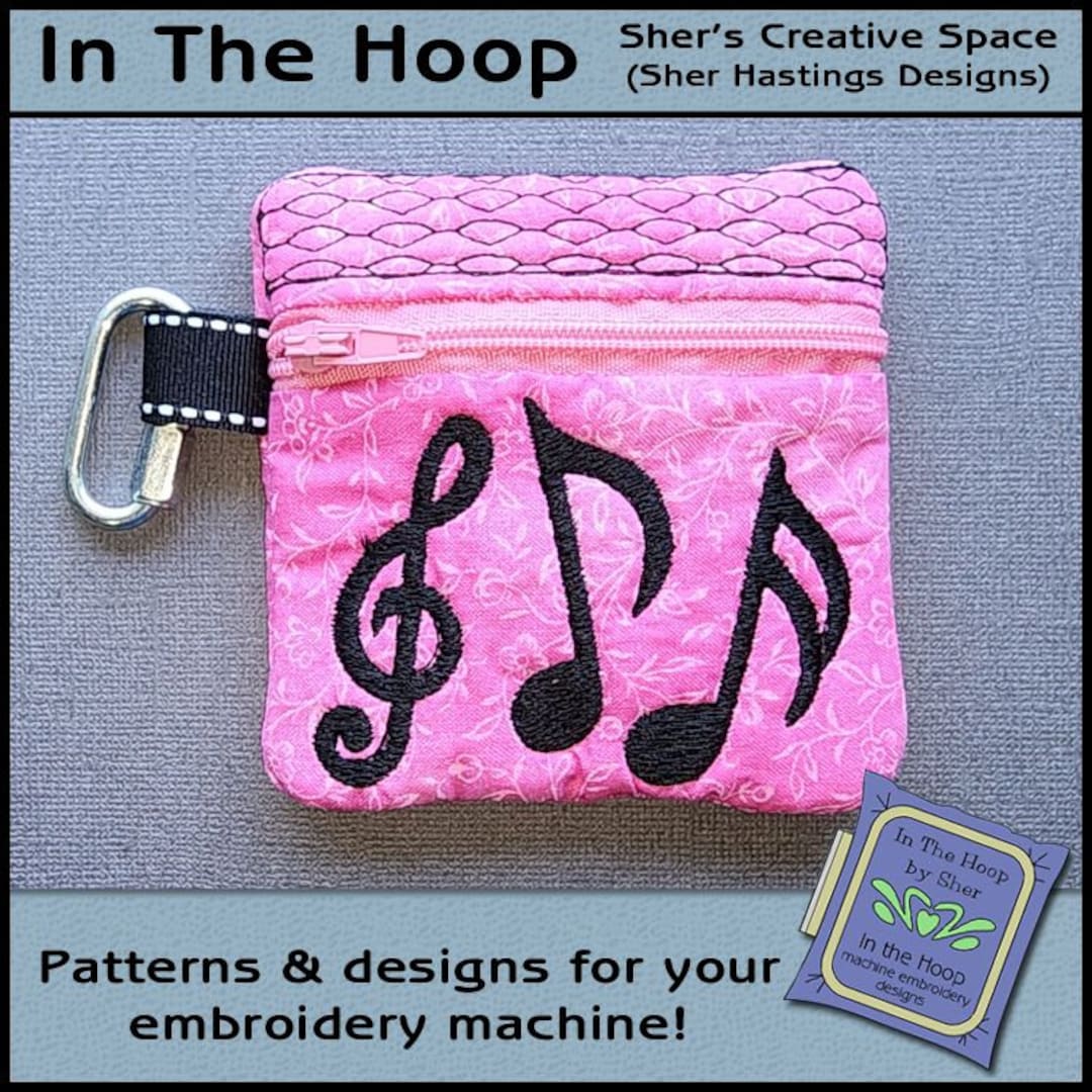 ITH Music Notes Mini Zipper Bag, in the Hoop Zipper Bag, Music Zipper ...