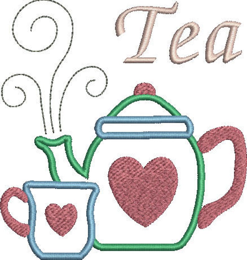 Tea Time Machine Embroidery Design, Teapot Embroidery File, Tea ...