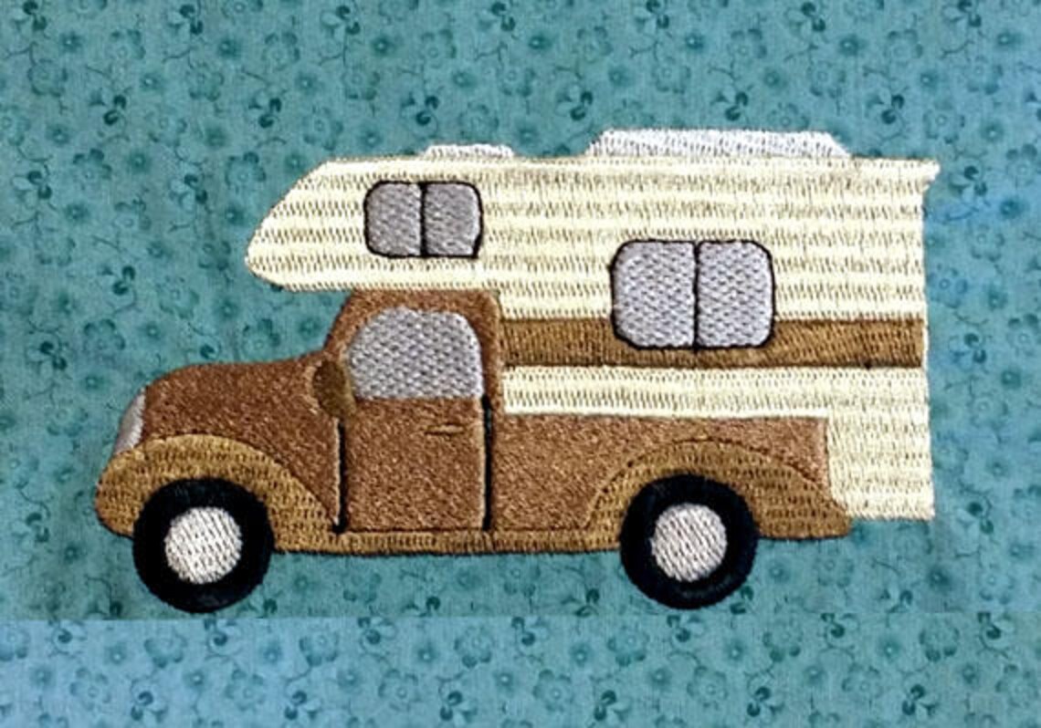 Truck and Camper Machine Embroidery Design Camping - Etsy