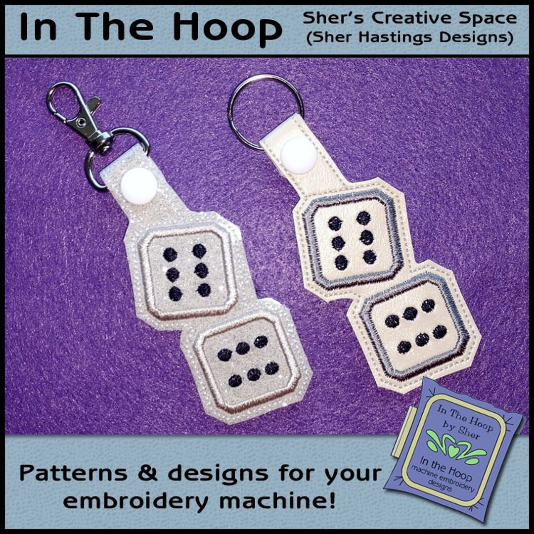 ITH Dice Key Fob, Dice Bag Tag, Dice Snap Tab, Dice Embroidery Design ...