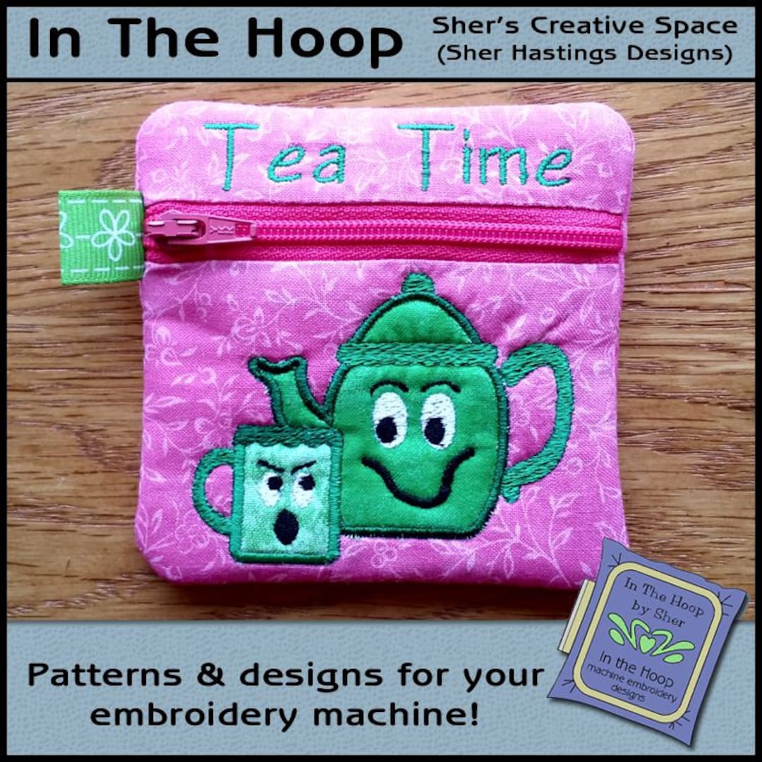 ITH Funky Teapot Mini Zipper Bag, Whimsical Embroidery, in the Hoop ...