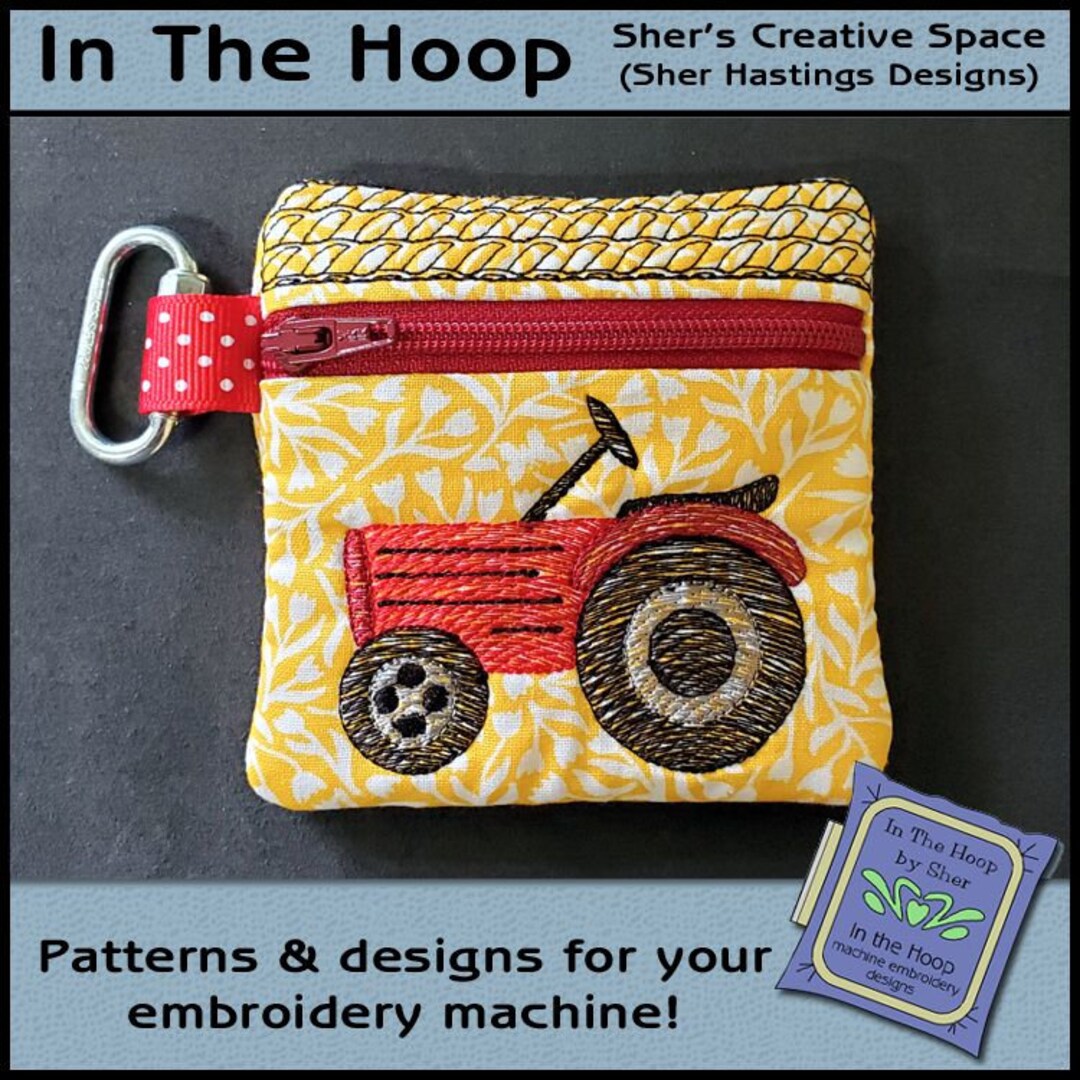 ITH Tractor Mini Zipper Bag, in the Hoop Zipper Bag, Tractor Zipper Bag ...