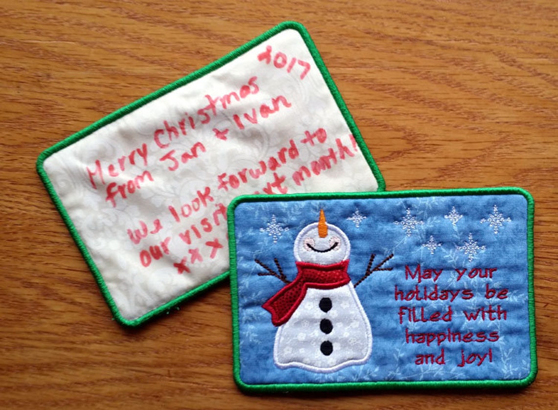 ITH Happy Snowman Postcard - Snowman Embroidery - in the Hoop Post Card ...