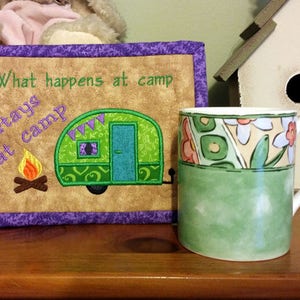ITH at Camp Mug Rug, Camper Mug Rug, in the Hoop Camper, Camper ...