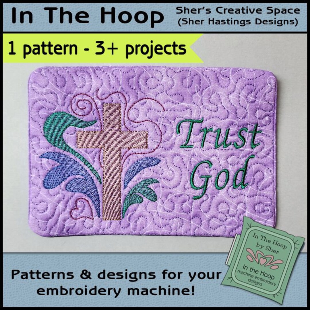 ITH Trust God Mug Rug, Religious Embroidery, in the Hoop Cross Mug Rug ...