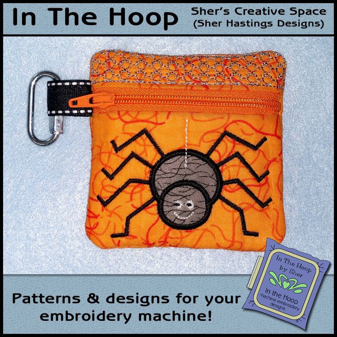 ITH Spider Mini Zipper Bag, in the Hoop Zipper Bag - Halloween Zipper ...