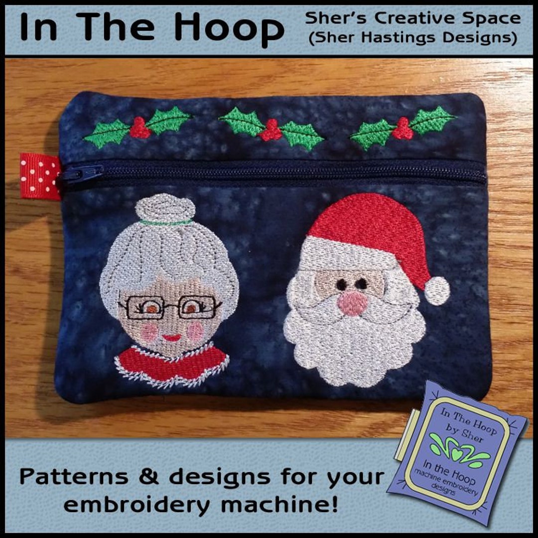 ITH Mr & Mrs Santa Zipper Bag, in the Hoop Zipper Bag - Christmas ...