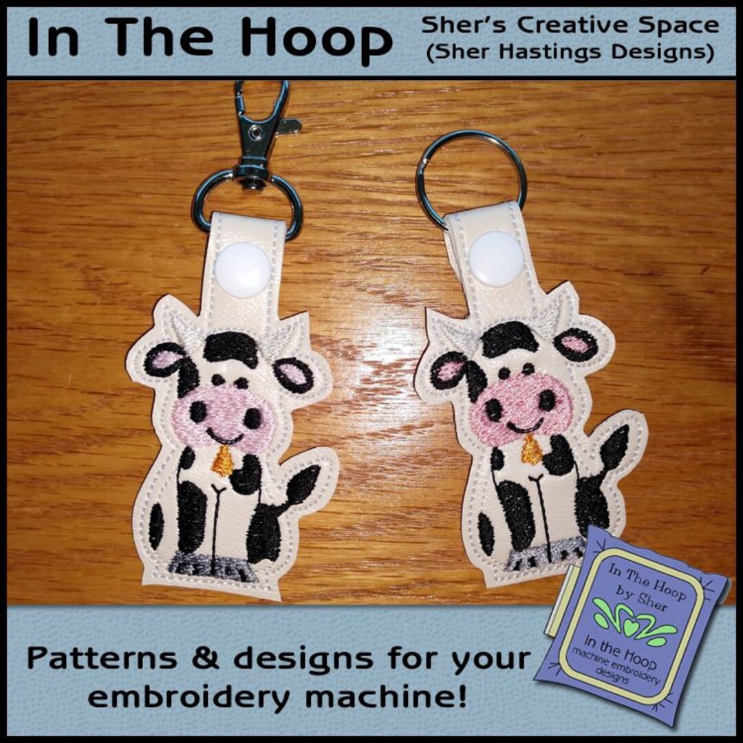ITH Cow Key Fob, Cow Bag Tag, Cow Snap Tab, Farm Machine Embroidery ...