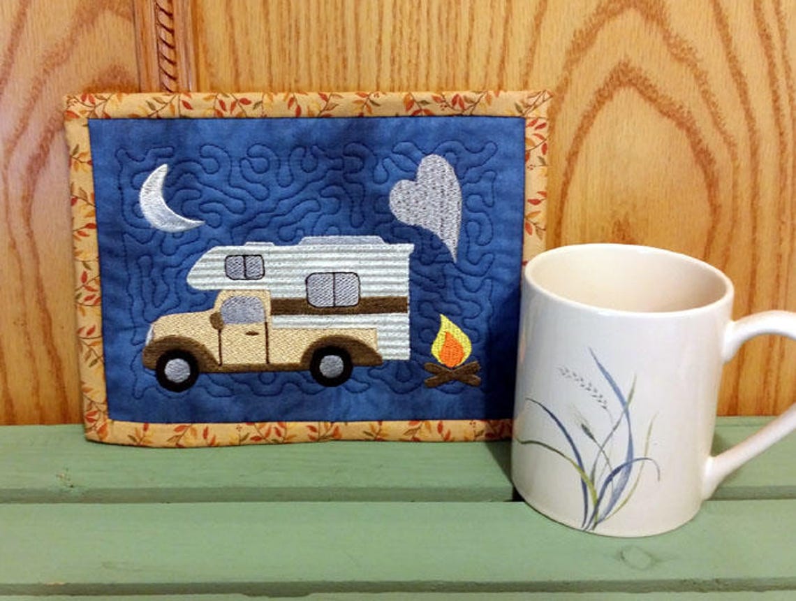 ITH Truck and Camper Mug Rug Camping Embroidery in the Hoop - Etsy