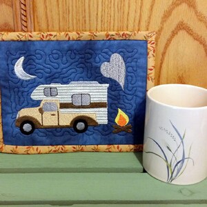 ITH Truck and Camper Mug Rug, Camping Embroidery, in the Hoop Camper ...