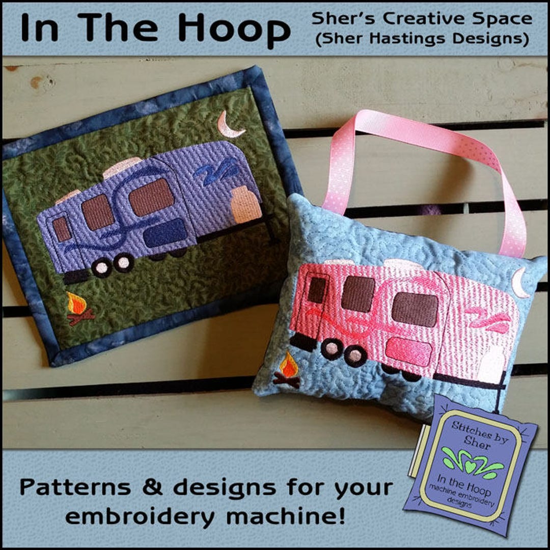 ITH Tow Along Camper Mug Rug - Camping Mug Rug - in the Hoop Camper ...