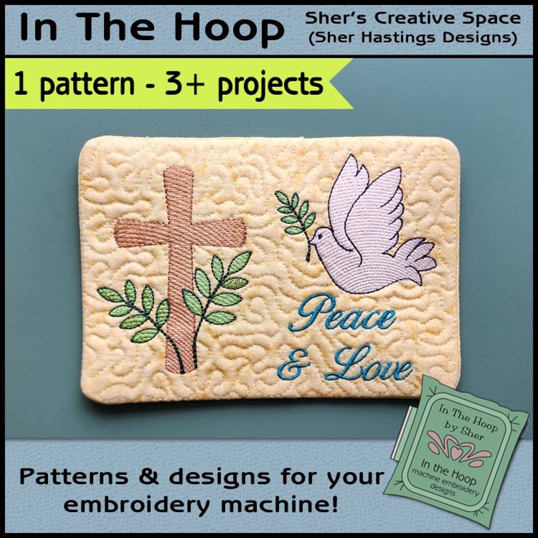 ITH Peace Love Mug Rug, Religious Embroidery, in the Hoop Cross Mug Rug ...