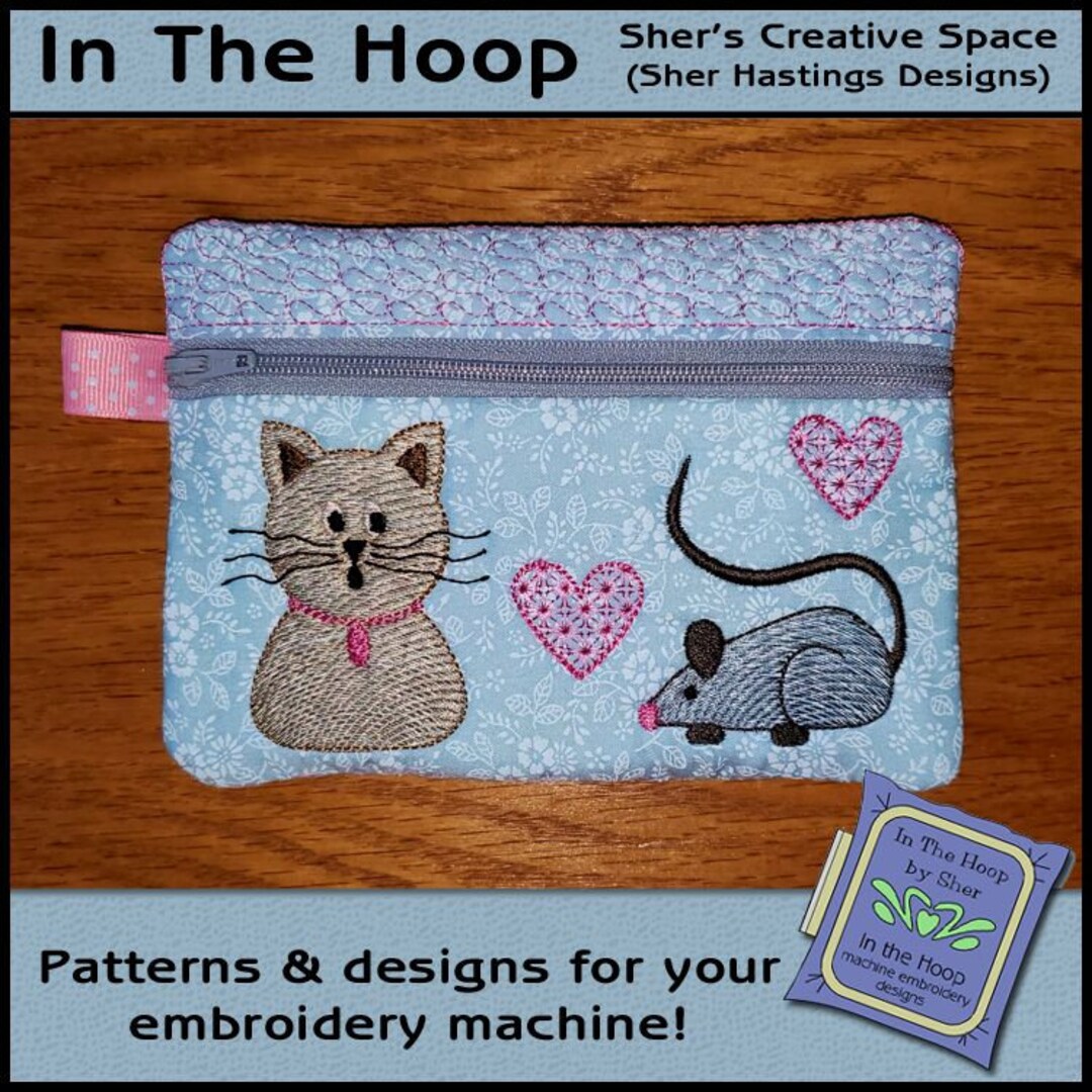 ITH Cat and Mouse Zipper Bag - Cat Embroidery - in the Hoop Zipper Bag ...