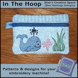 ITH Whale Zipper Bag - Fully Lined - in the Hoop Zipper Bag - Nautical ...