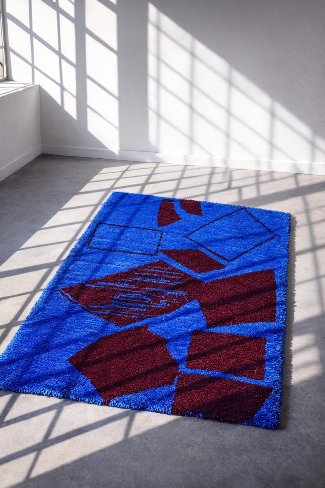 New Zealand Wool Tiles: Burgundy and Deep Blue Cozy Rug - Etsy