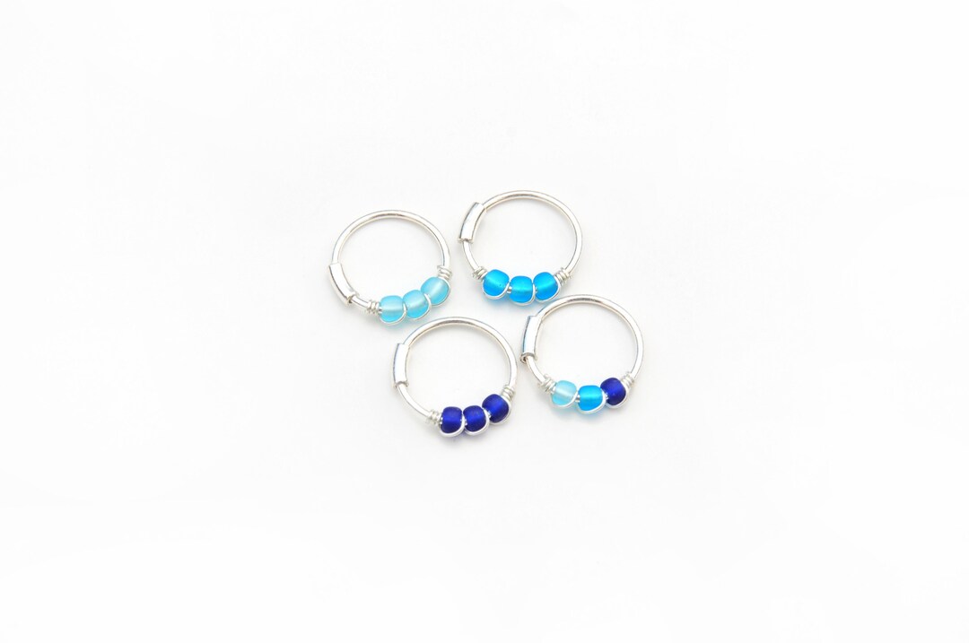 Blue Cartilage Earring Beaded Helix Hoop Ear Piercing Set - Etsy