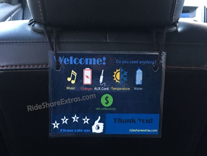 Uber Lyft Headrest 5 Star Ratings Decal Sign Rideshare Car Display Card ...
