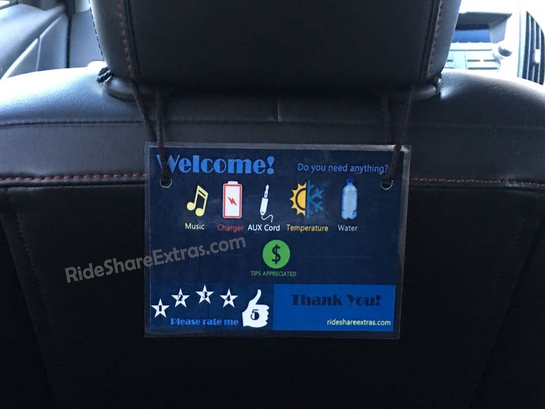 Uber Lyft Headrest 5 Star Ratings Decal Sign Rideshare Car Display Card ...