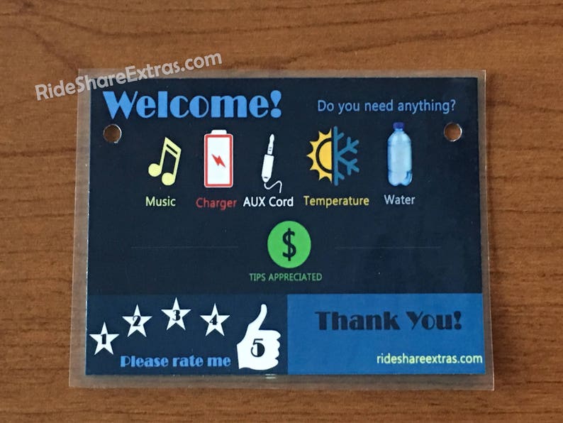 Uber Lyft Headrest 5 Star Ratings Decal Sign Rideshare Car Display Card ...