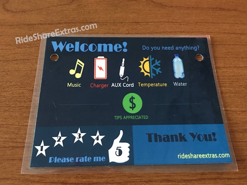 Uber Lyft Headrest 5 Star Ratings Decal Sign Rideshare Car Display Card ...