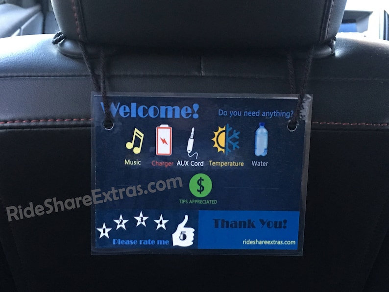 Uber Lyft Headrest 5 Star Ratings Decal Sign Rideshare Car Display Card ...