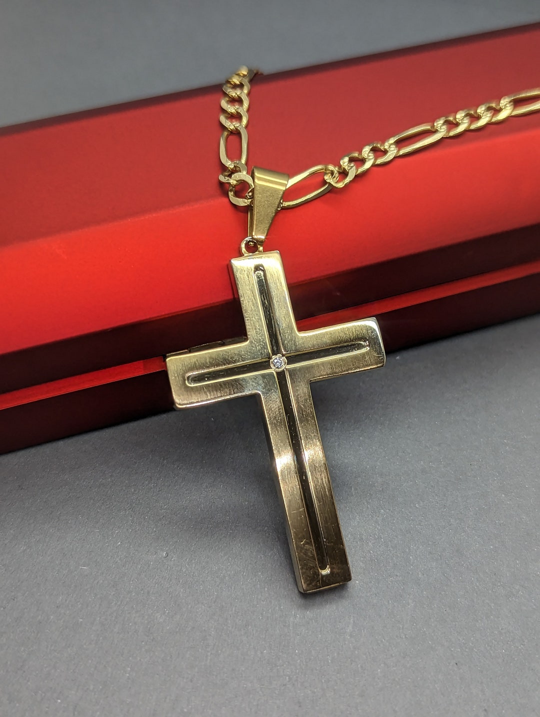 Men's Custom 14K Solid Gold Large Cross - Layered Outline With ...