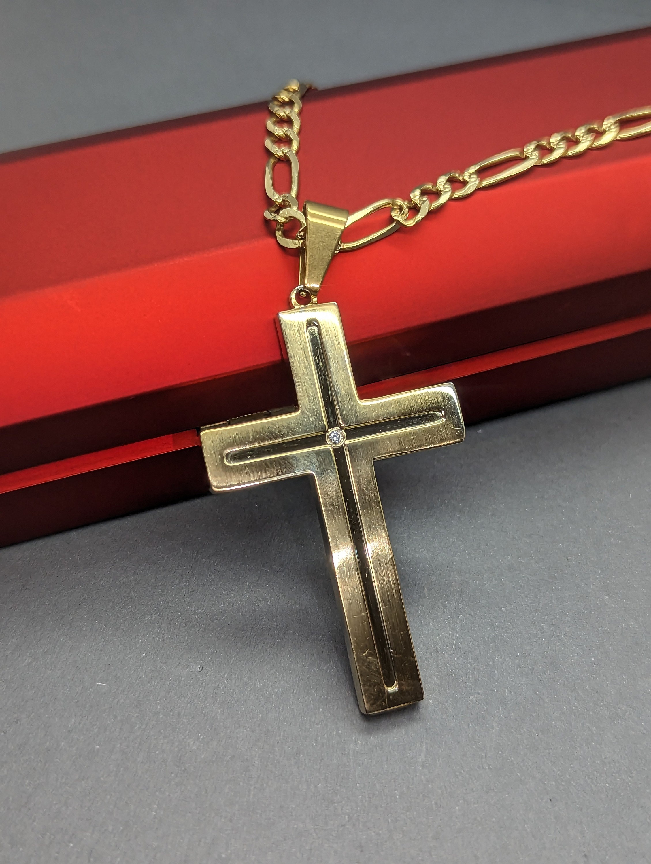 Men's Custom 14K Solid Gold Large Cross - Layered Outline With ...