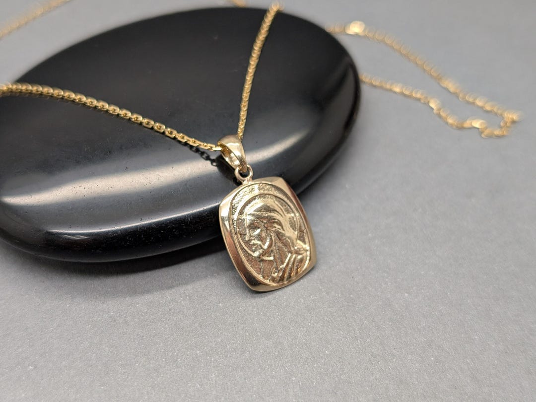 14K Solid Gold Squared Jesus Medallion - Confirmation & Communion ...