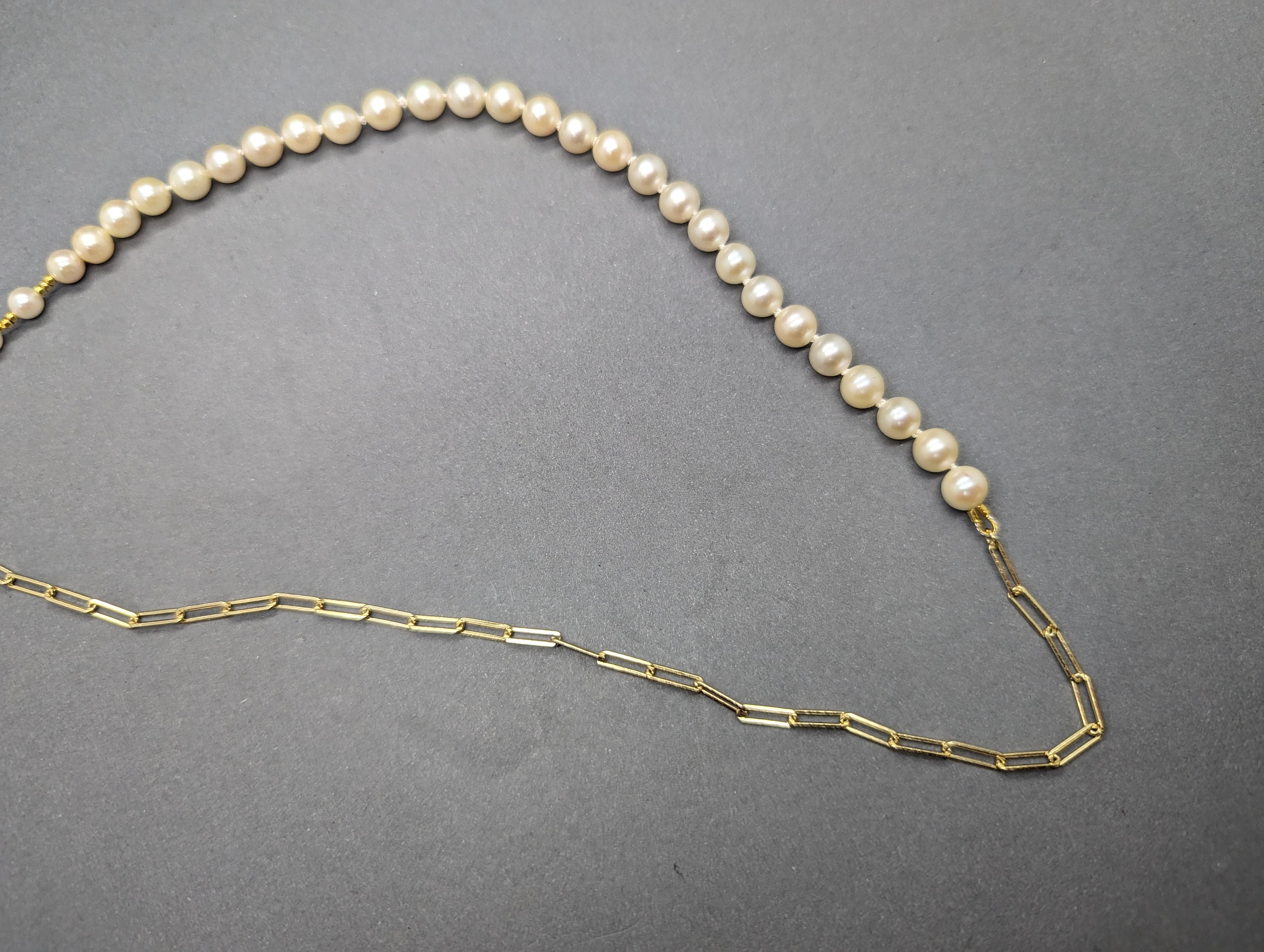 18K Yellow Gold Plated Paper Clip Necklace Natural Akoya Pearls Hand ...