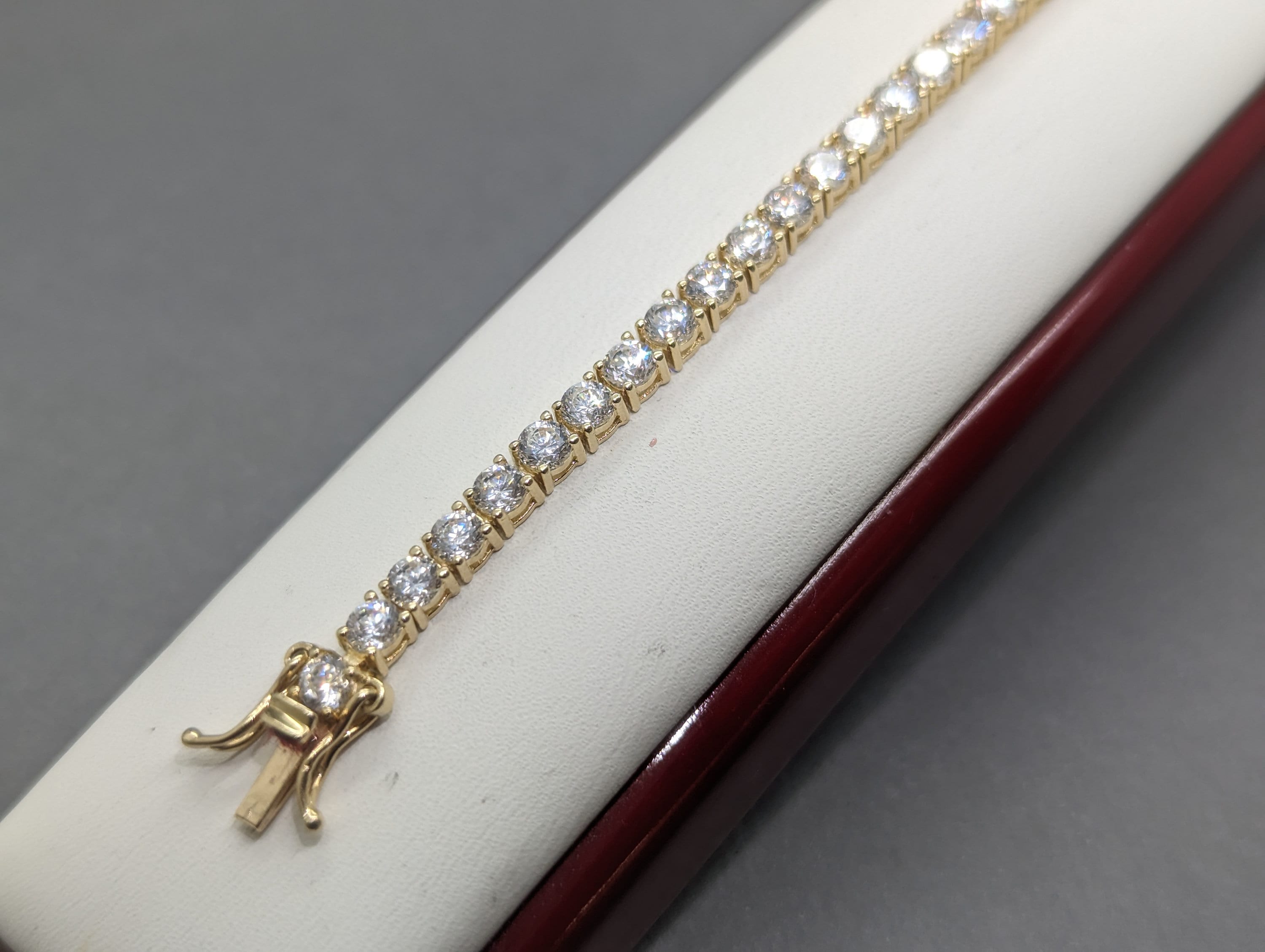 Simple 14K Yellow Solid Gold Tennis Bracelet X56 3mm Round Cubic ...