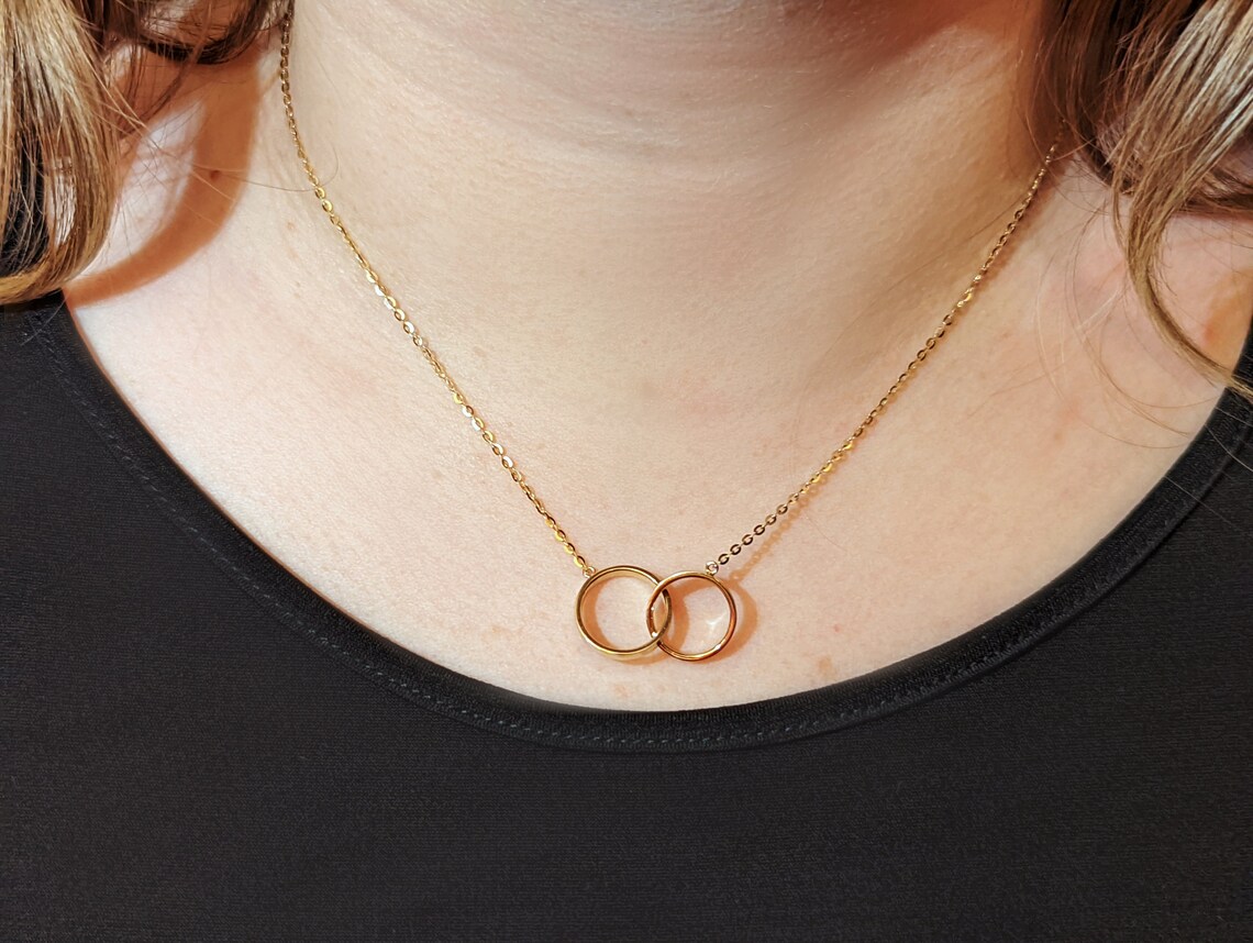 Custom Double 18K Solid Gold Rings Necklace | Etsy