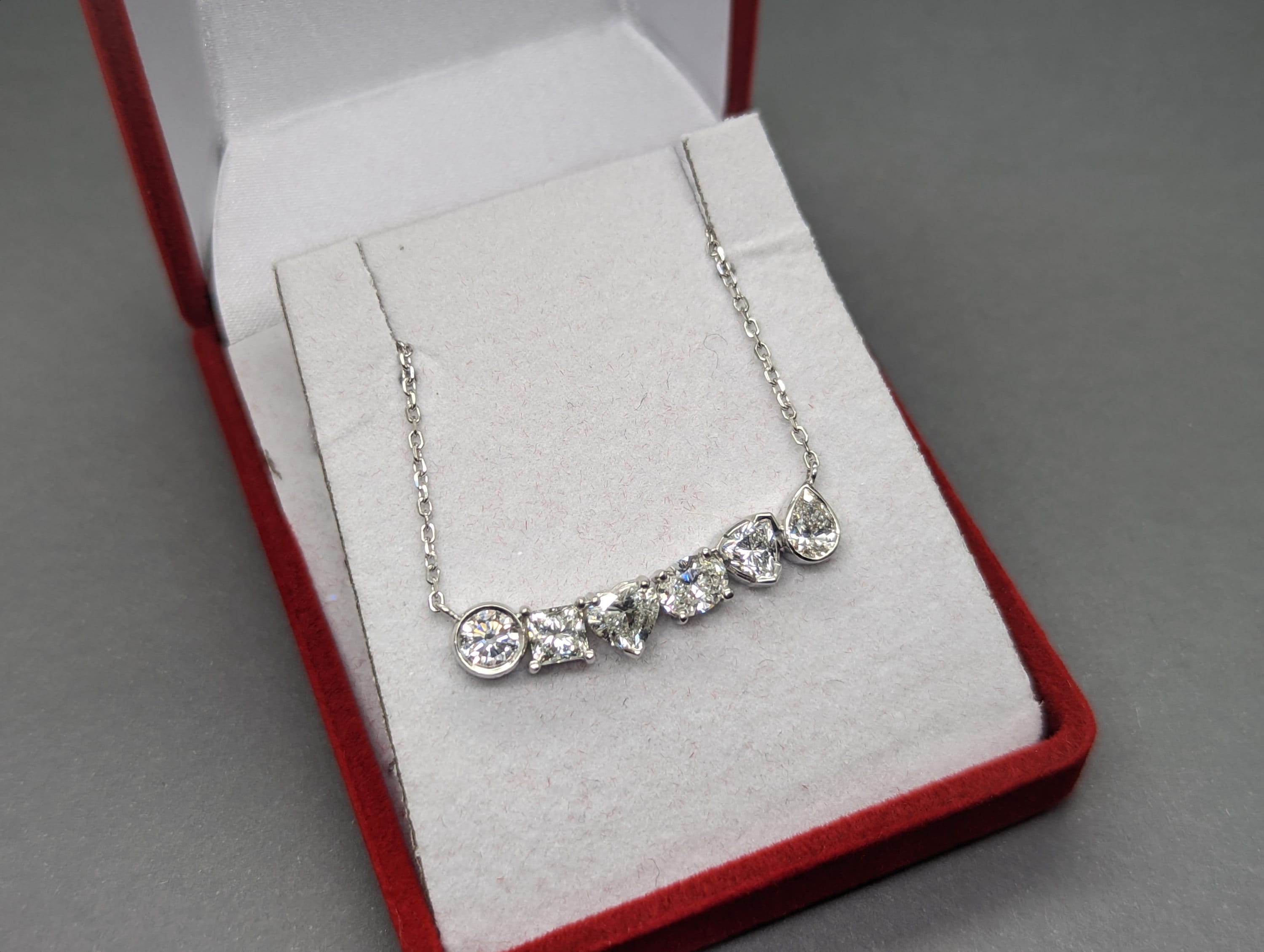 Custom 3ct Multi Shape Lab Created Diamond Bar Pendant - 14K Solid Gold ...